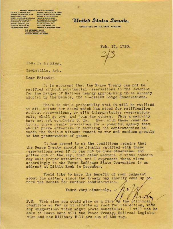 Letter, Senator Kirby to D.L. King – Works – eMuseum
