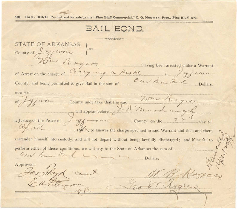Receipt, Bail Bond for Carrying a Pistol – Works – eMuseum