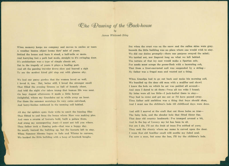 Poem, "The Passing of the Back-House" – Works – eMuseum